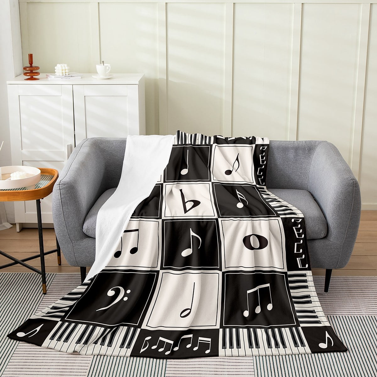 Erosebridal Vintage Piano Sherpa Blanket, Musical Note Fuzzy Blanket ...