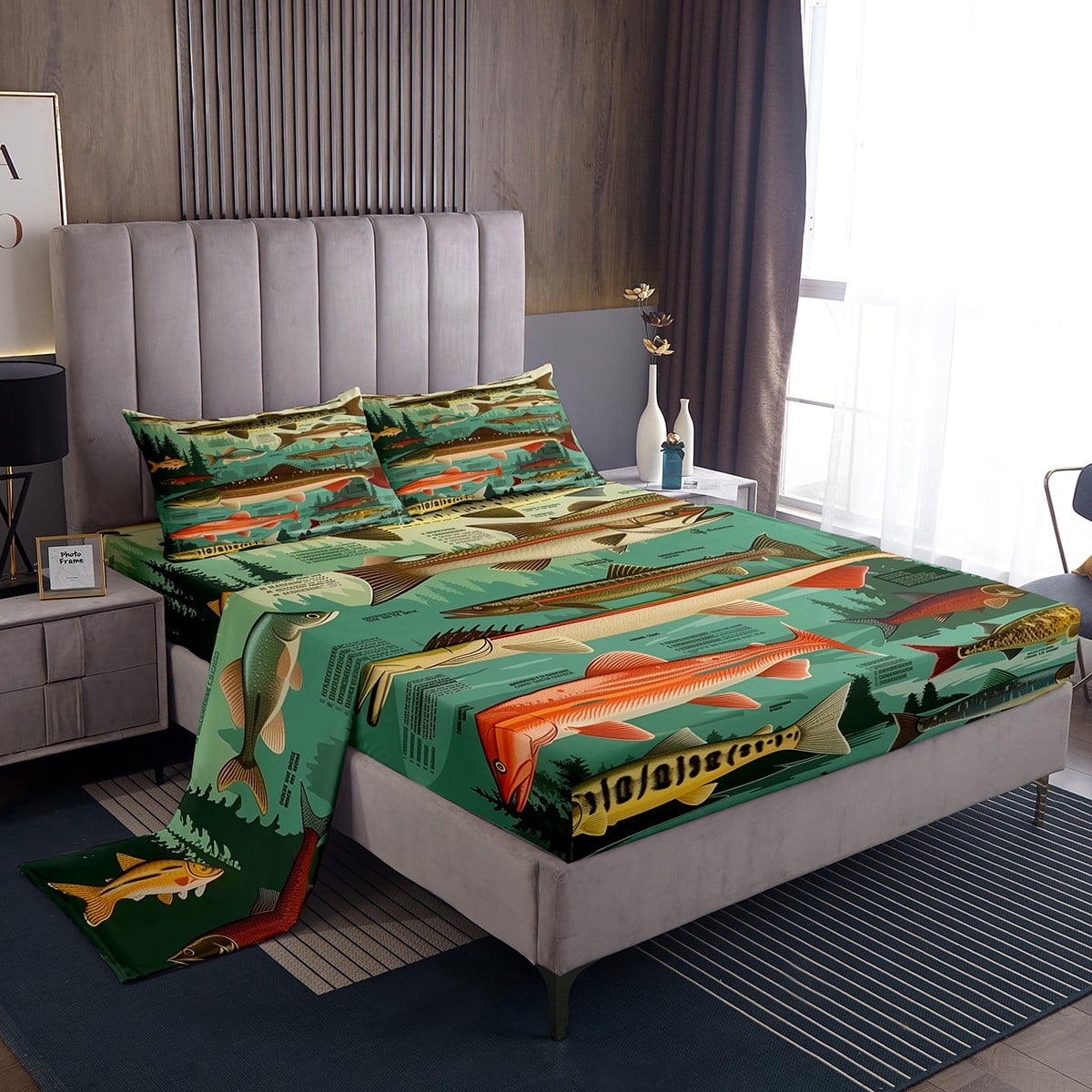 Erosebridal Vintage Pike Fish Bed Sheets Set Full Size, Ocean Waves Bed ...