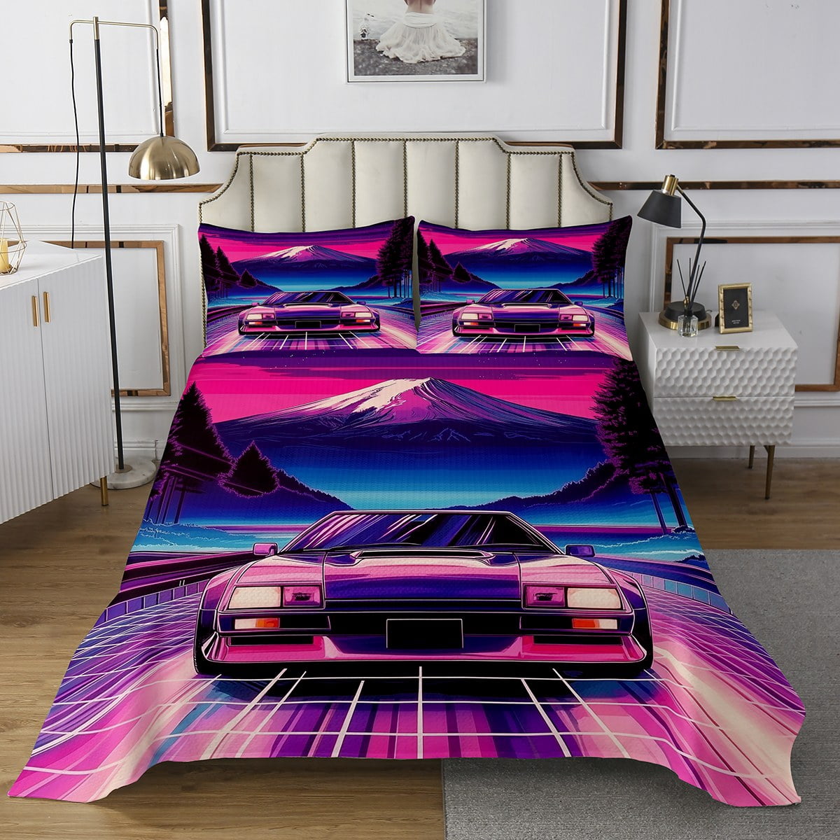 Erosebridal Vintage Pink Car Quilt Sets for Queen Size Bed , Vihecle ...