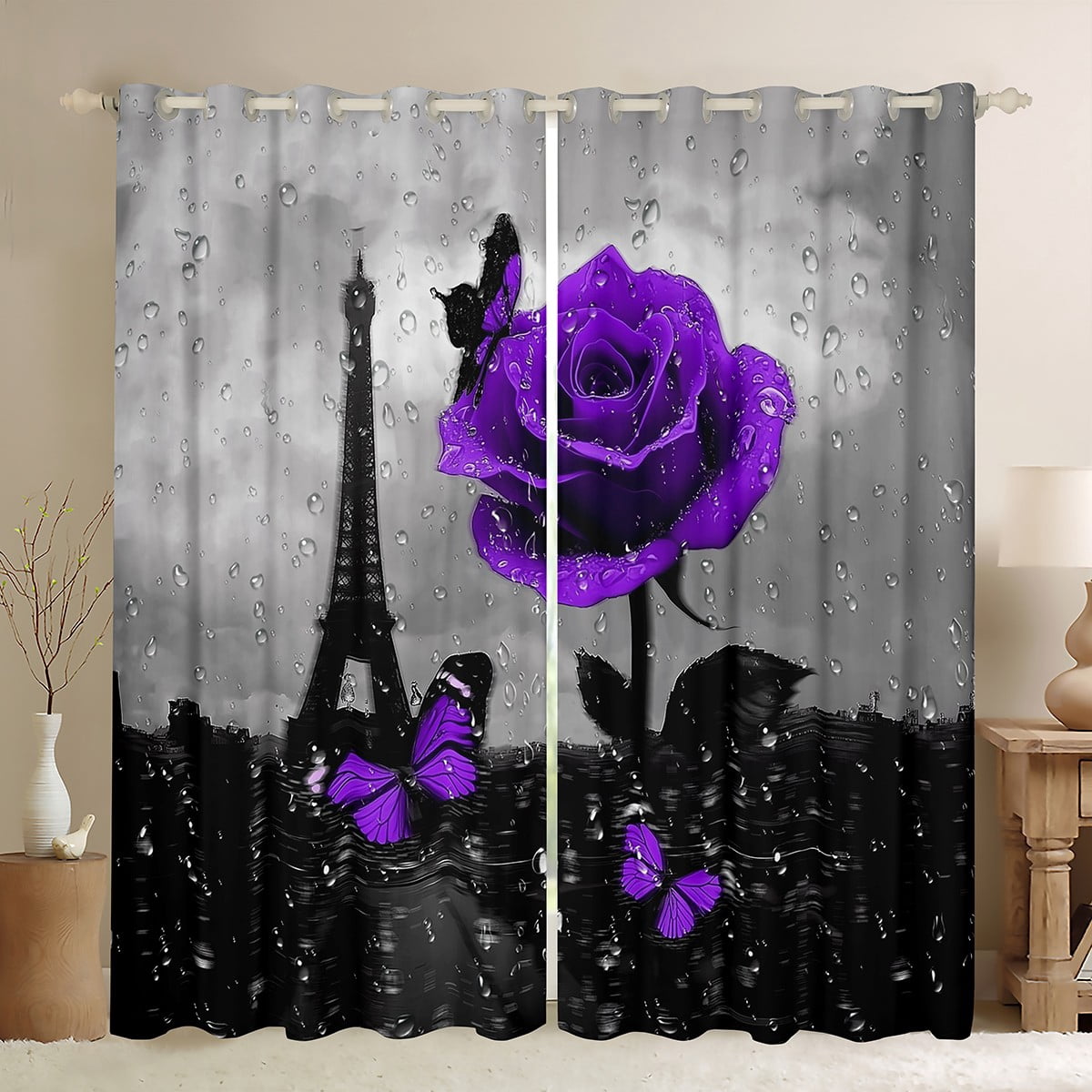 Erosebridal Vintage Purple Rose Curtains, Romance Rose Flower Curtains ...