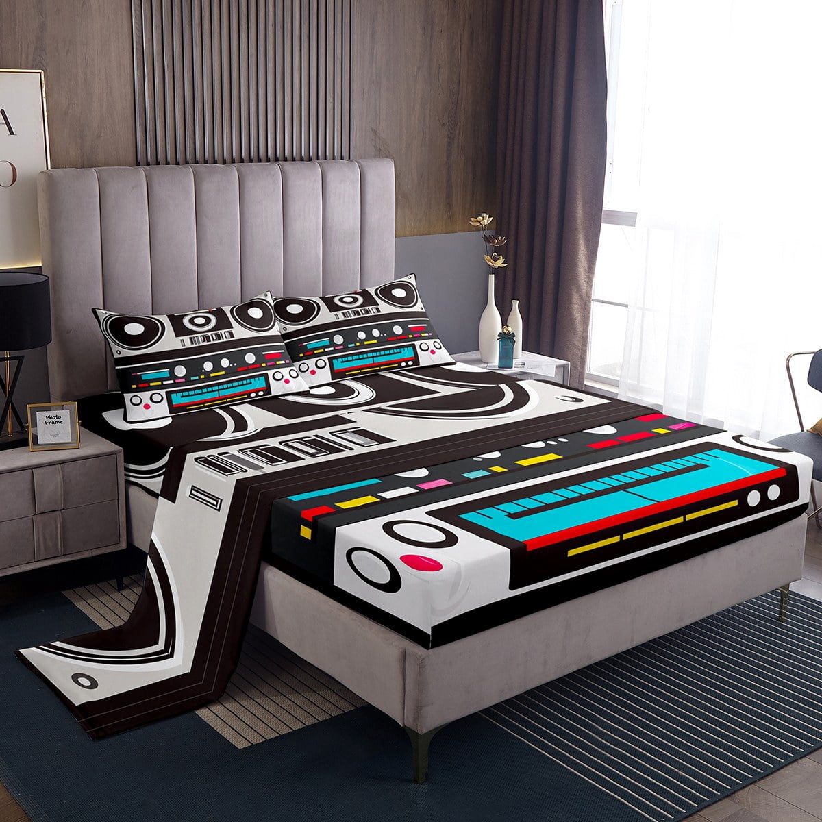 Erosebridal Vintage Radio Cassette Tape Bed Sheets Set Full Size, 70's ...
