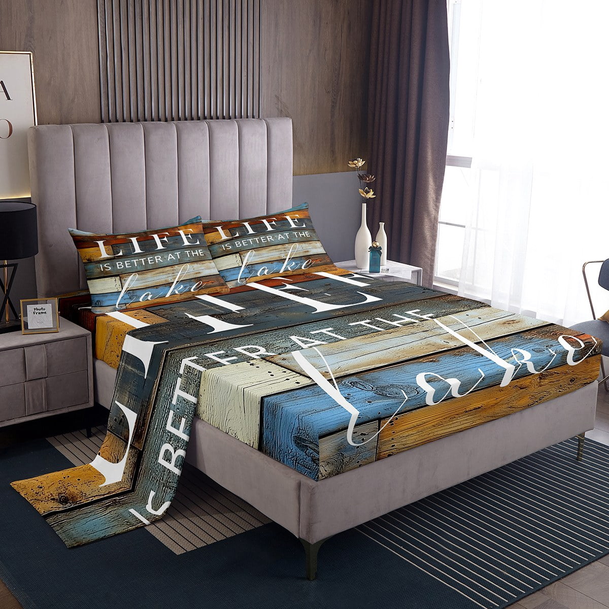 Erosebridal Vintage Retro Sheet Set Twin,Rustic Cabin Bedding Sets Twin ...