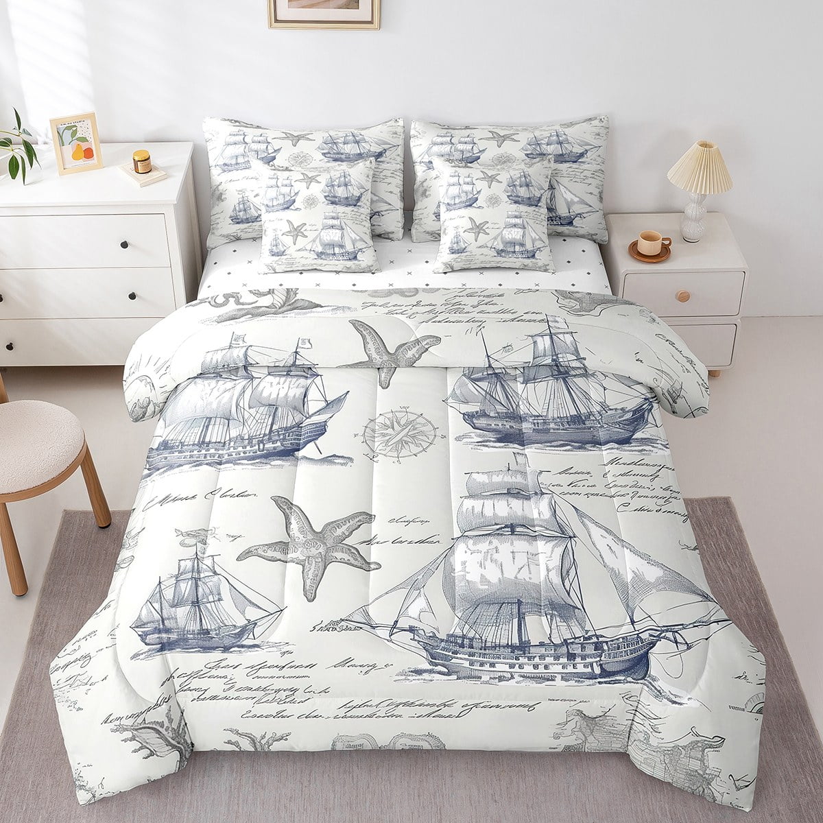 Erosebridal Vintage Sailboat Bedding Sets Full Size, Marine Starfish ...