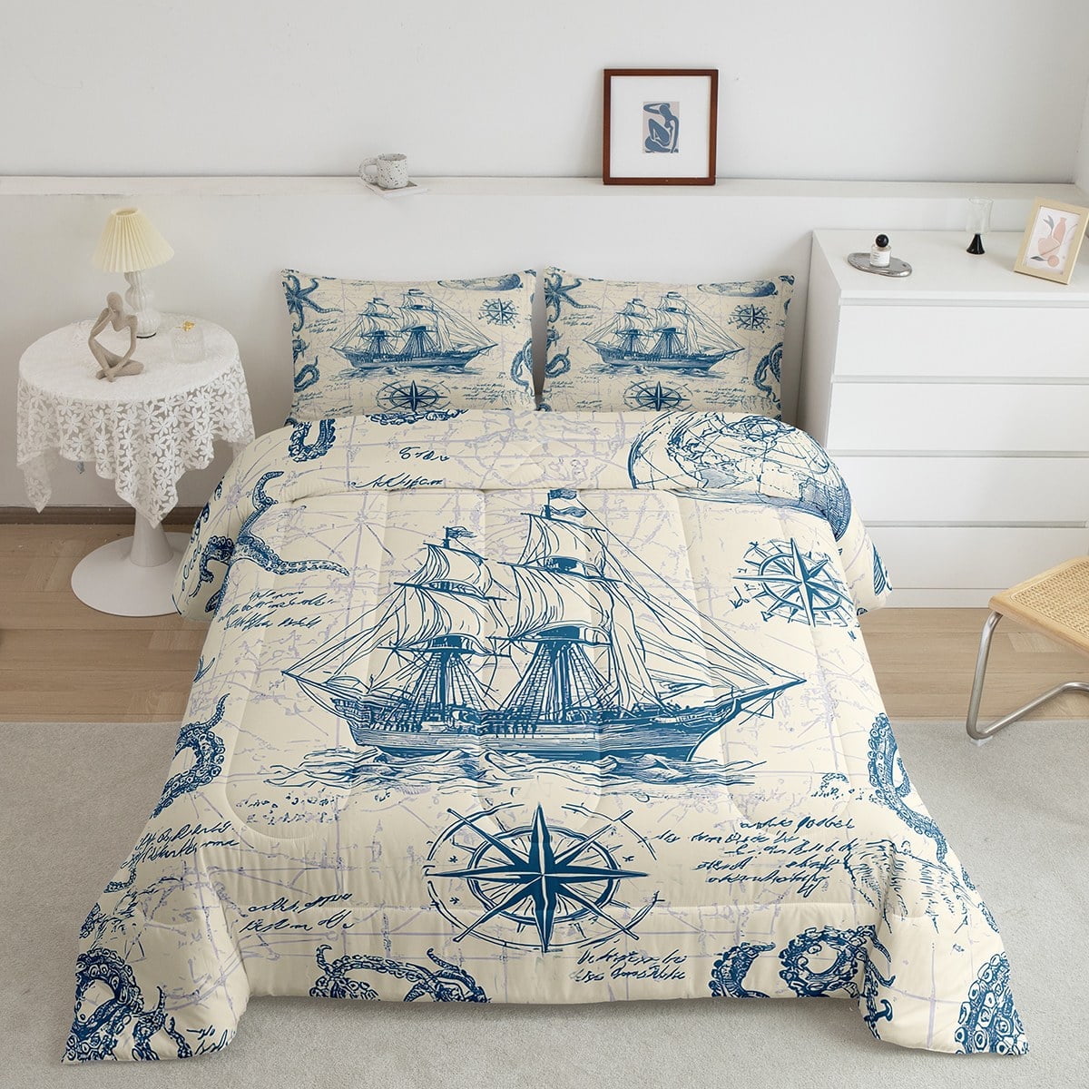 Erosebridal Vintage Sailboat Bedding Sets King with Comforter, Nautical ...