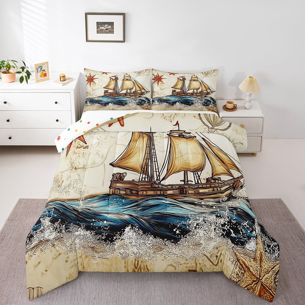 Erosebridal Vintage Ship Comforter Sets Twin Size, Nautical Compass ...