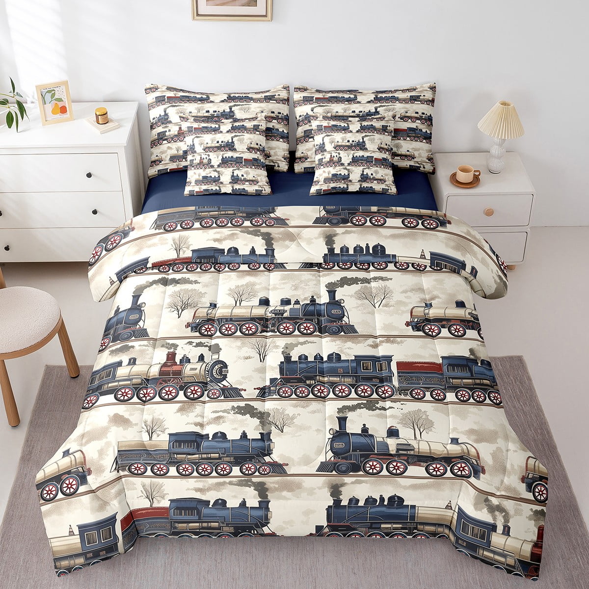 Erosebridal Vintage Steam Engine Bed in a Bag Twin size, Retro Railway ...