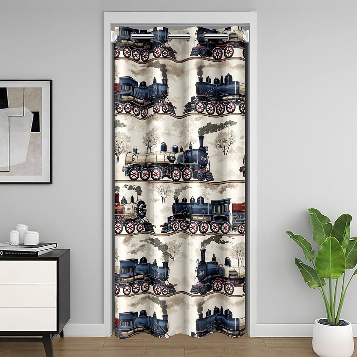 Erosebridal Vintage Steam Engine Door Curtain Panel 34x80, Retro ...