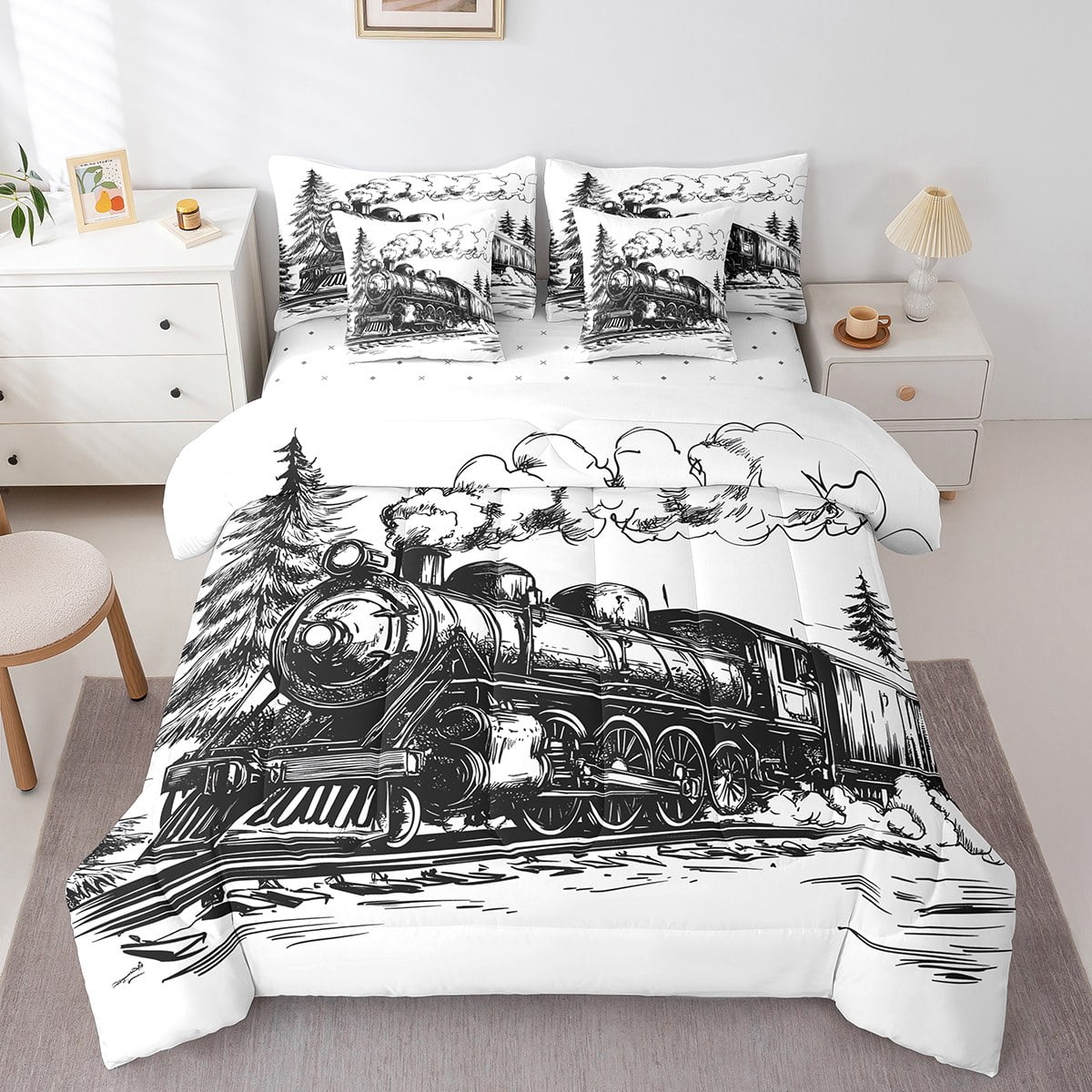 Erosebridal Vintage Train Bedding King Size, Steam Train Bedding Sets ...