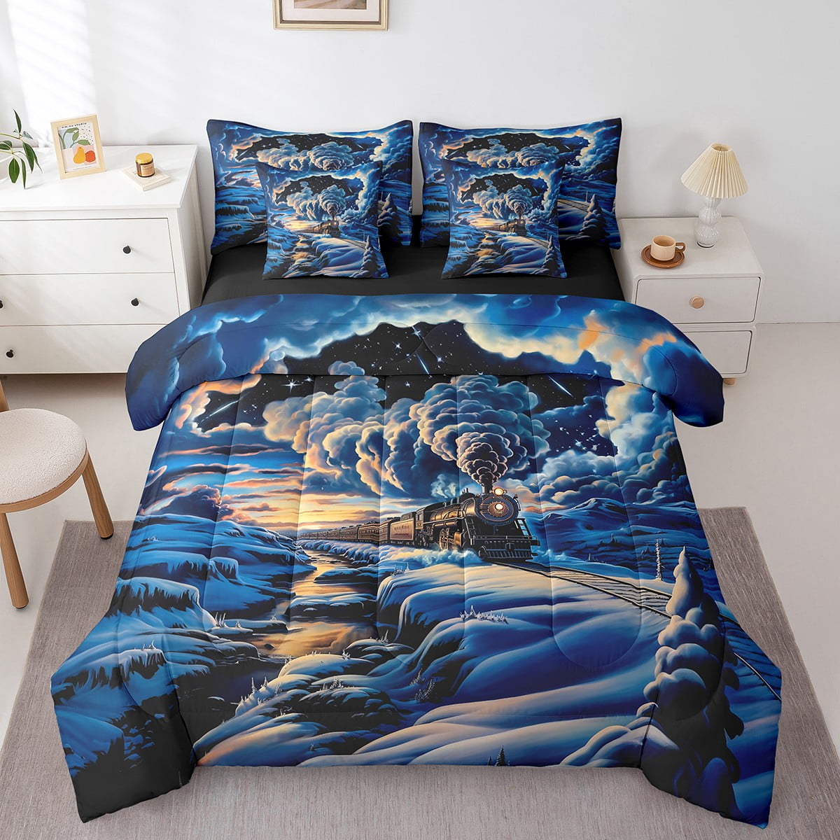 Erosebridal Vintage Train Bedding Sets Twin Size, Steam Engine ...