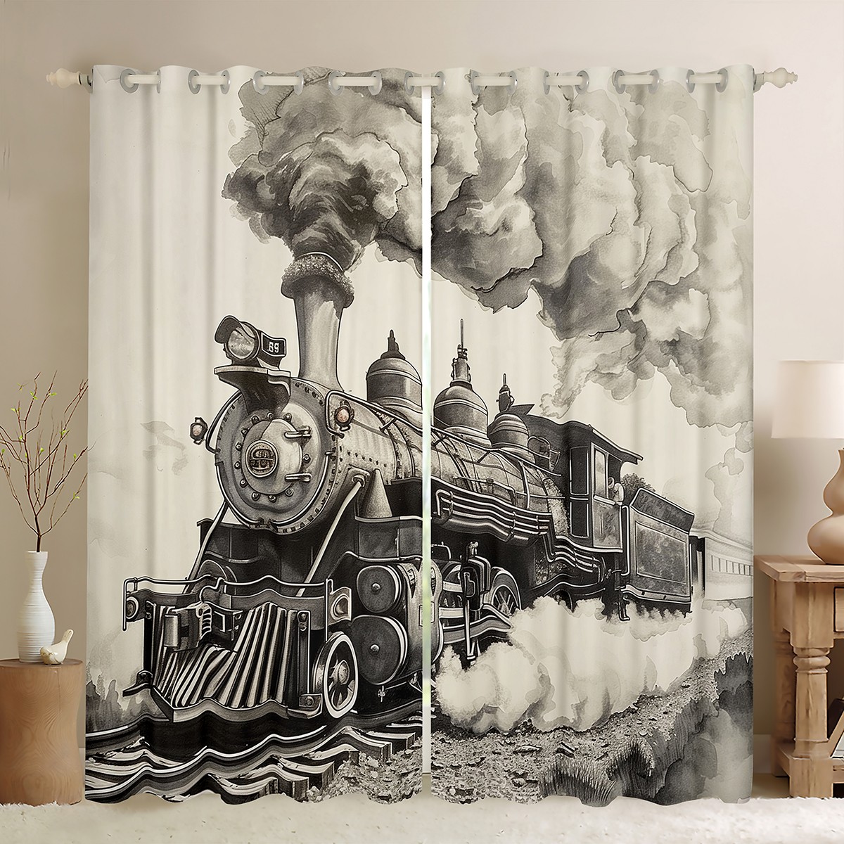 Erosebridal Vintage Train Curtains Pack of 2 (38x54),Rustic Steam ...
