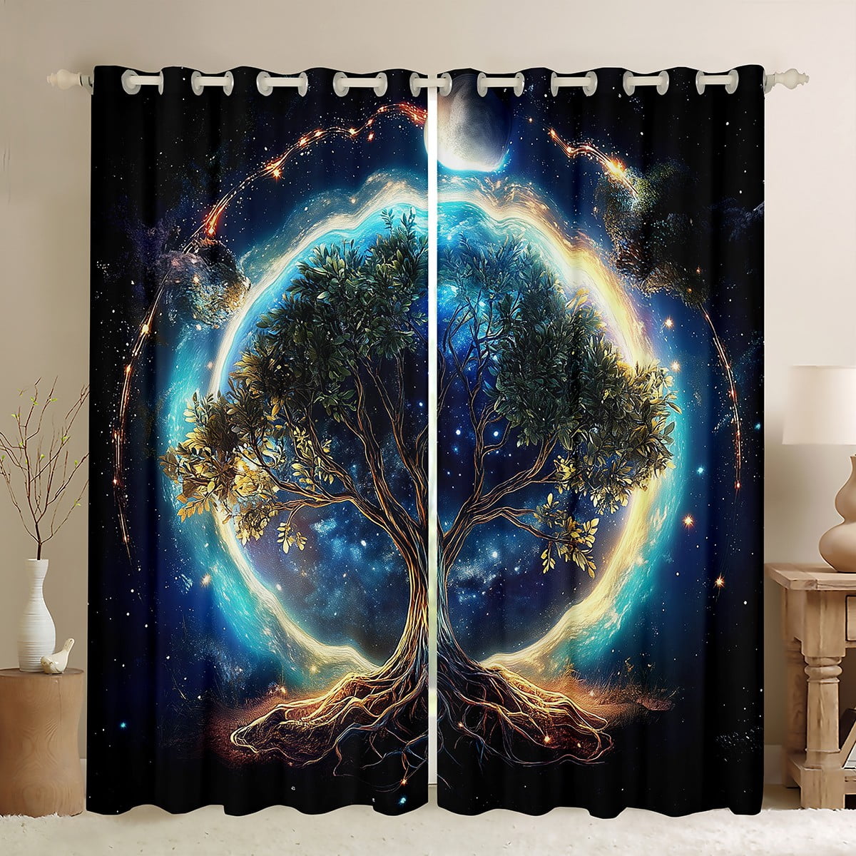 Erosebridal Vintage Tree of Life Curtains Pack of 2 (38x45), Boho Moon ...