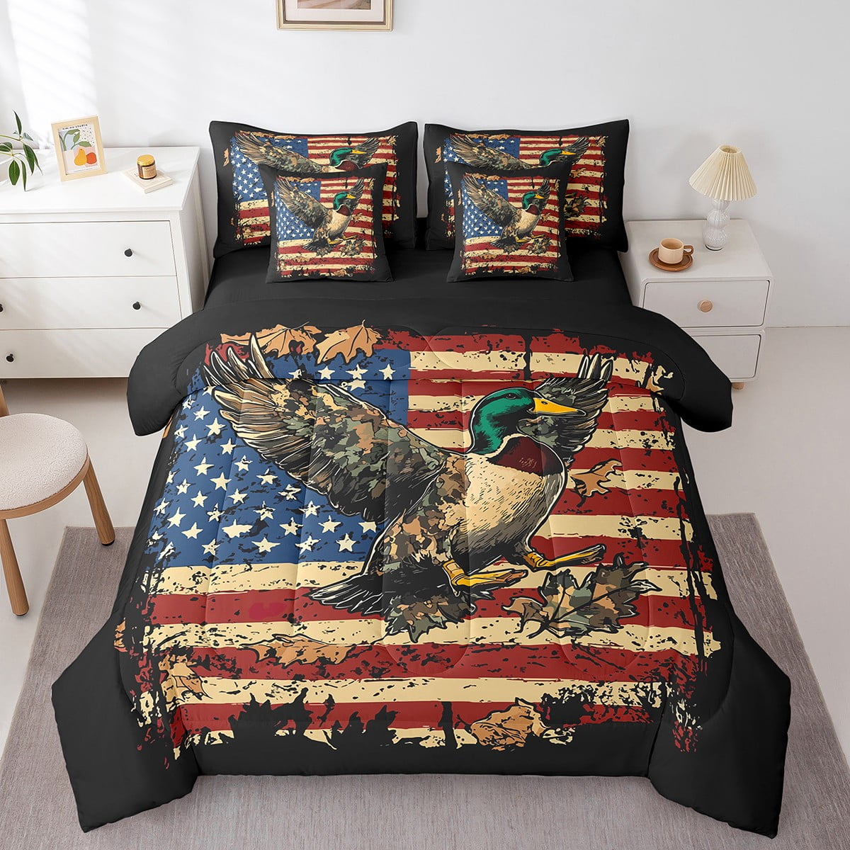Erosebridal Vintage US Flag Bedding King Size, Jungle Duck Bed Set ...