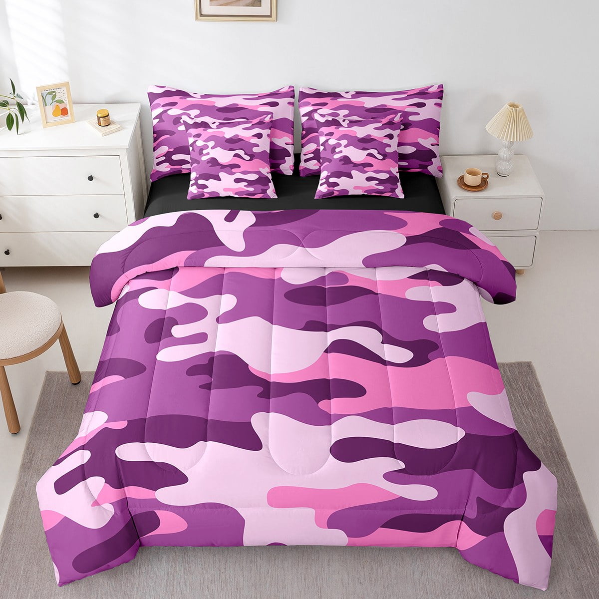 Erosebridal Violet Camouflage Bedding Full Size, Vintage Army Bed in a ...