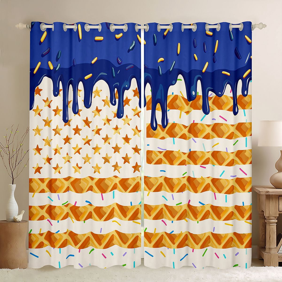 Erosebridal Waffle American Flag Black Out Curtains for Kids, Navy Ice ...