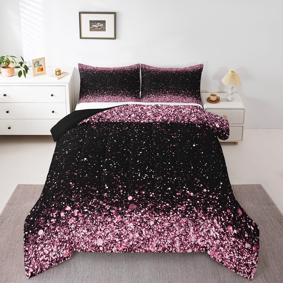 Erosebridal Sequin Print Comforter Sets Queen Size,Sparkle Glitter ...