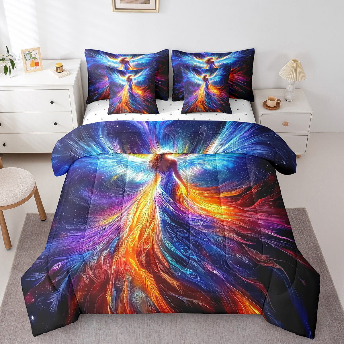 Erosebridal Watercolor Angel Girl Bedding Full Size, Gradient Feather ...