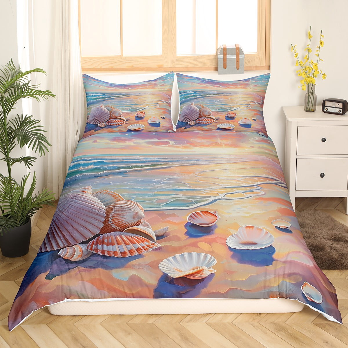 Erosebridal Watercolor Beach Bed Set Oil Painting Duvet Cover,Coastal ...