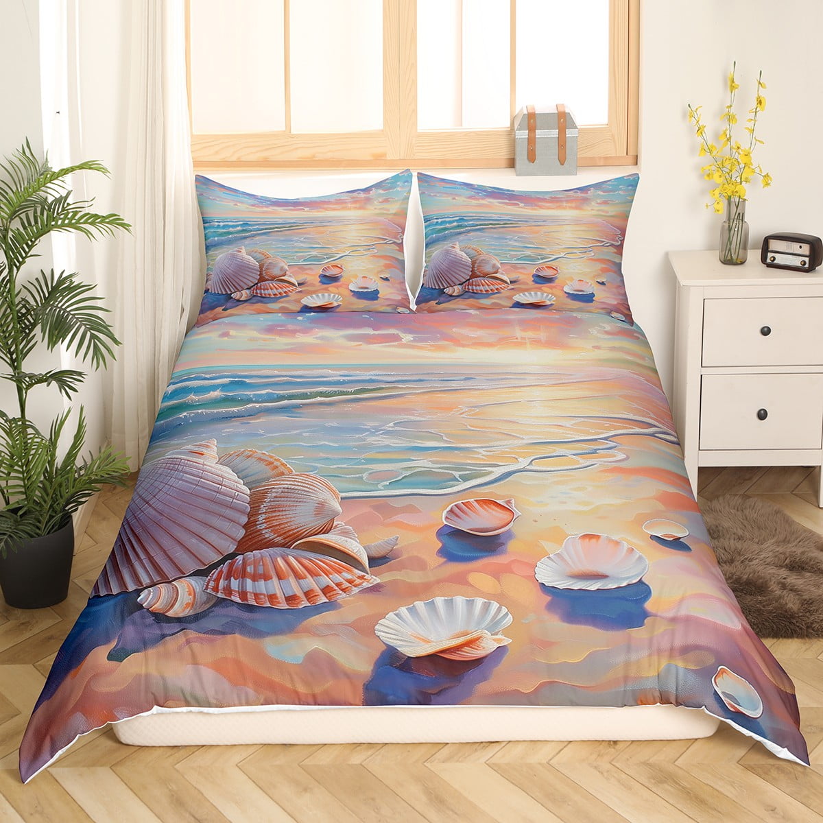 Erosebridal Watercolor Beach Bedding Queen Size Oil Painting Comforter ...