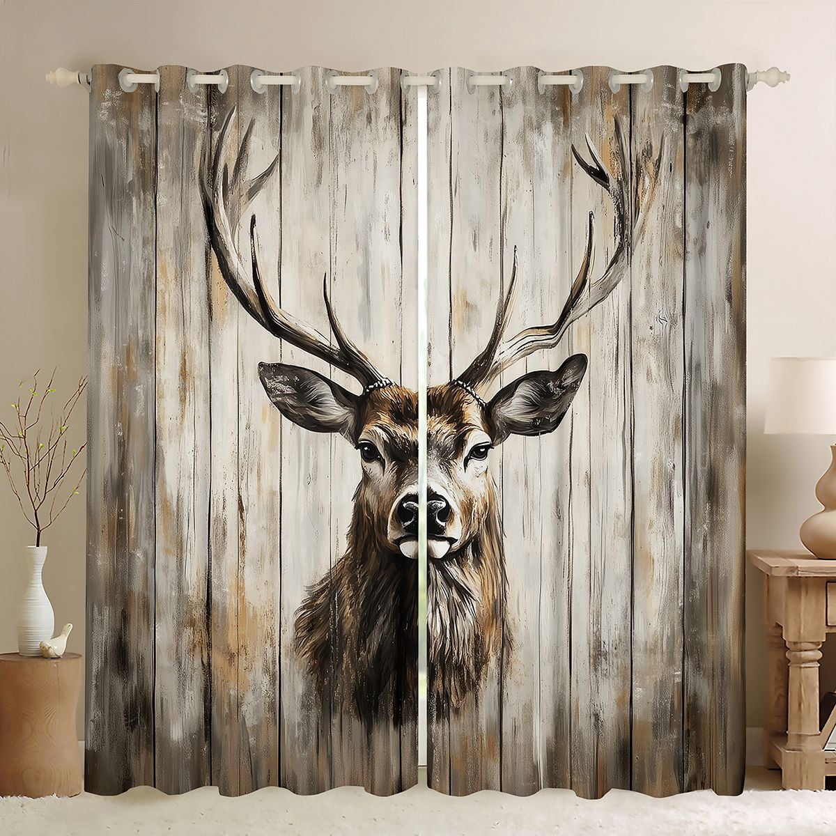 Erosebridal Watercolor Deer Blackout Curtains Set of 2 (52x84 Each ...