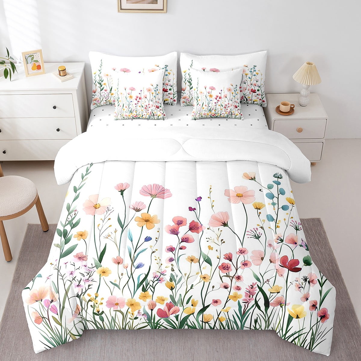 Erosebridal Watercolor Floral Comforter Sets Twin Size, Rustic ...