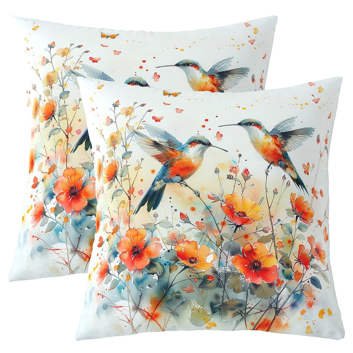Erosebridal Watercolor Floral Pillow Cases Set of 2, Ctue Hummingbird ...