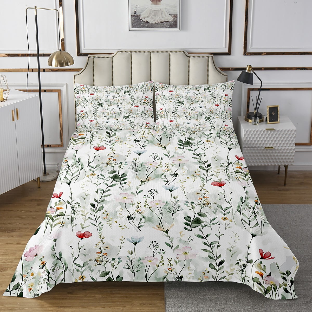 Erosebridal Watercolor Flower Floral Quilt Sets for Twin Size Bed ...