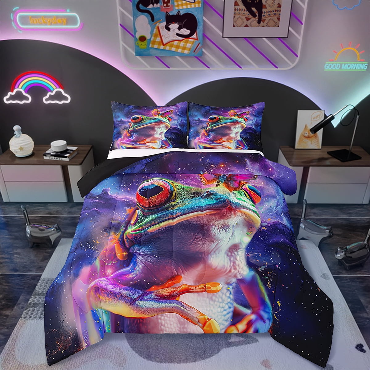 Erosebridal Watercolor Frog Bedding Full Size Purple Navy Blue ...