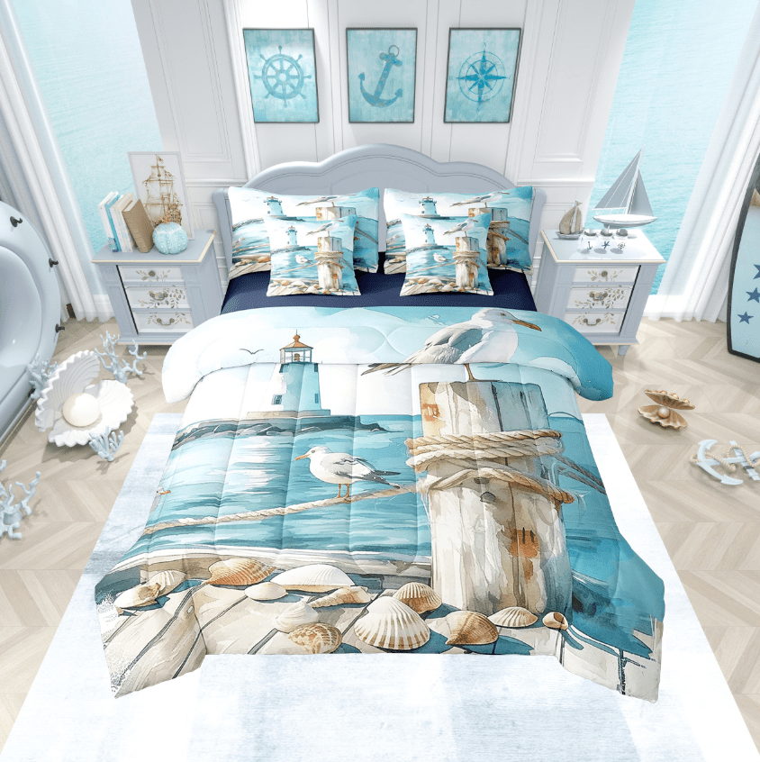 Erosebridal Watercolor Lighthouse Bed in a Bag Twin size, Ocean Beach ...