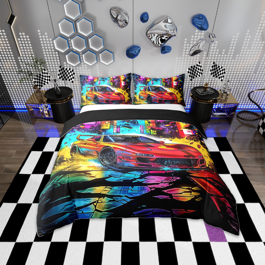 Erosebridal Watercolor Race Car 100% Cotton Duvet Cover Full Size ...
