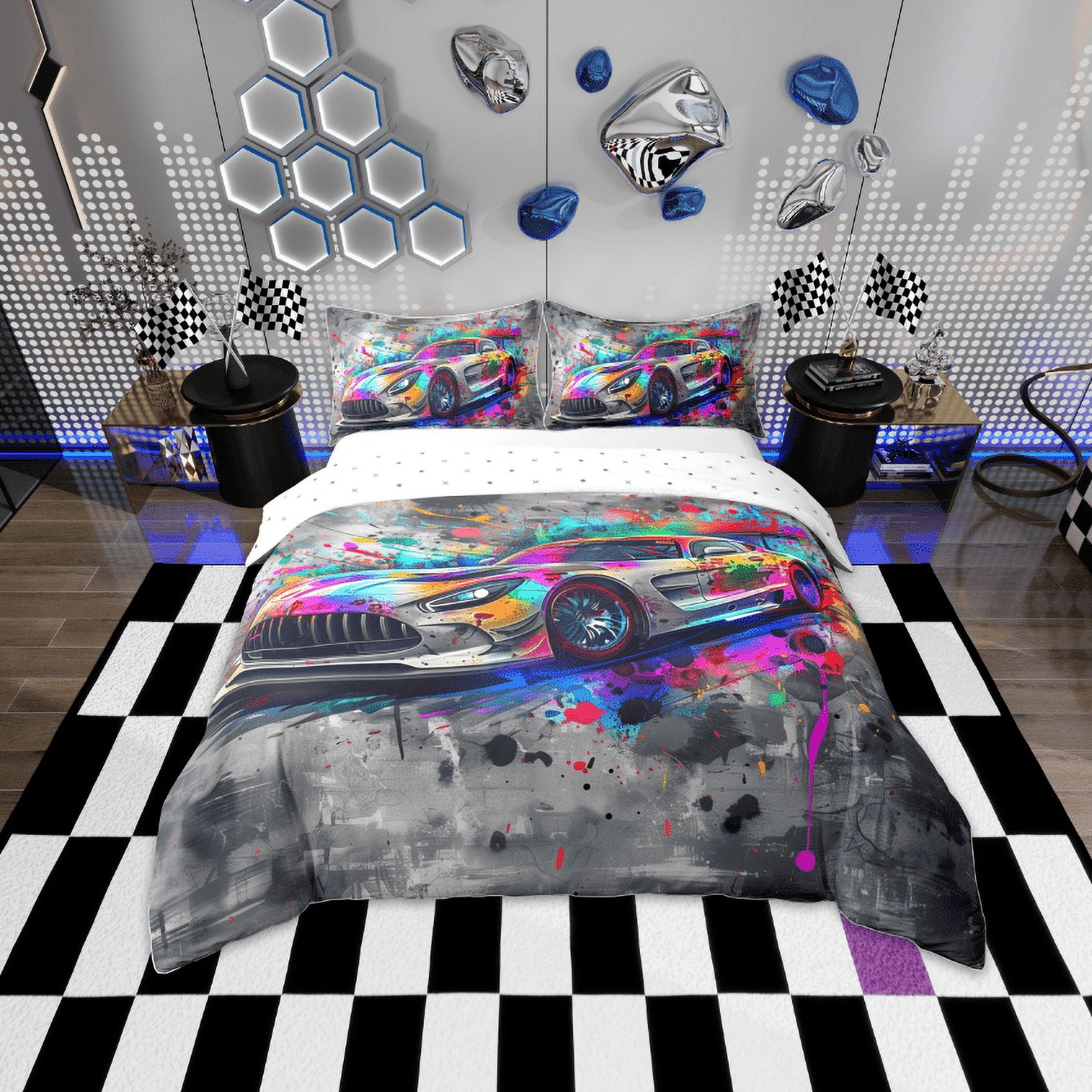 Erosebridal Watercolor Racing Car 100% Cotton Duvet Cover Full Size ...