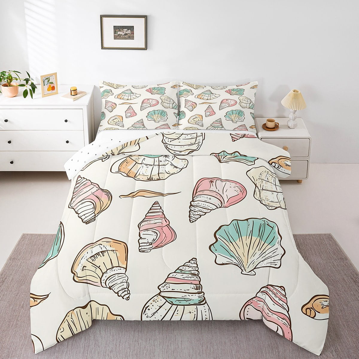 Erosebridal Watercolor Sea Shell Conch Bedding Sets Full with Comforter ...