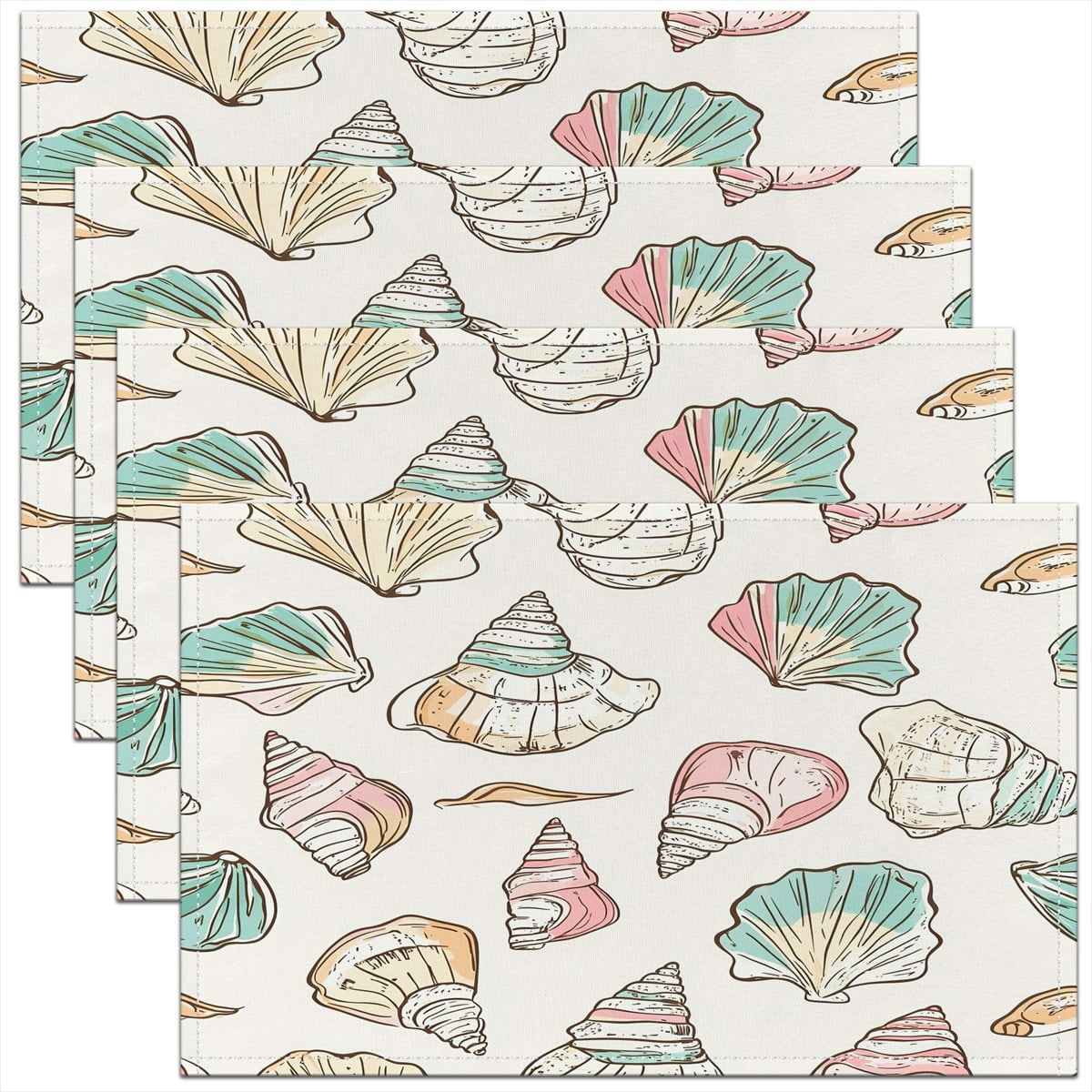 Erosebridal Watercolor Sea Shell Conch Placemats Set of 4, Coastal ...