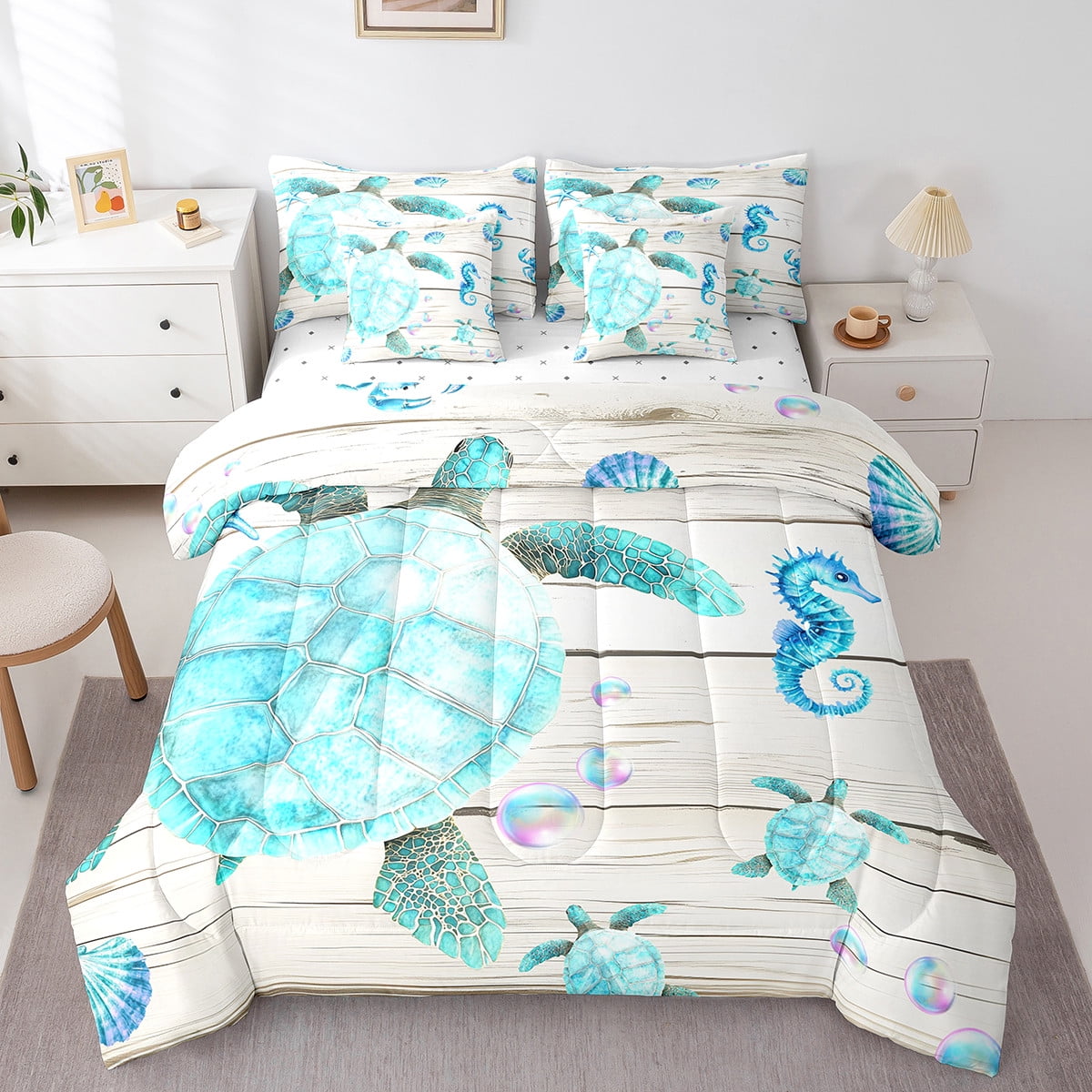 Erosebridal Watercolor Sea Turtle Bedding Sets Full Size, Ocean Animal ...