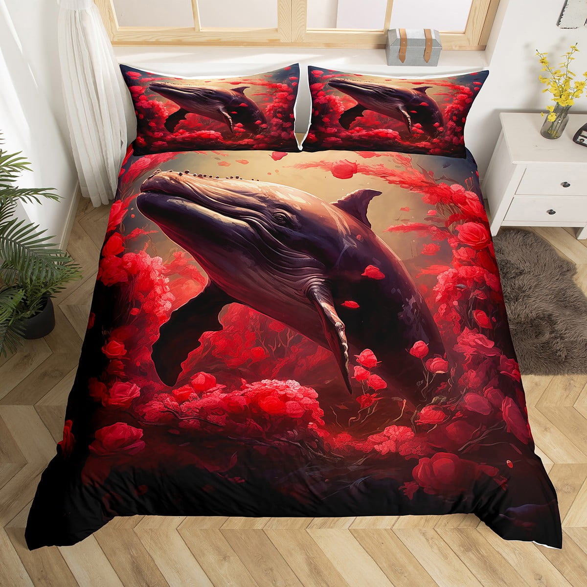 Erosebridal Watercolor Whale Bedding Queen Size Oil Painting Aesthetic ...