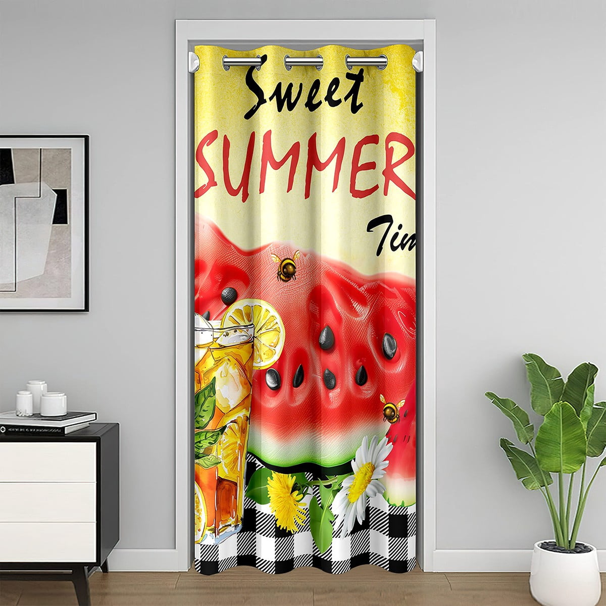 Erosebridal Watermelon Lemon Door Curtain Panel 80"x42",Geometric Plaid ...