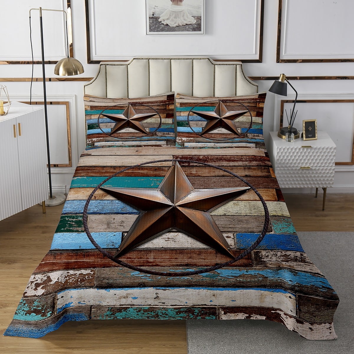 Erosebridal West Texas Star Quilt Set Queen,Rustic Barn Star Bedspread ...