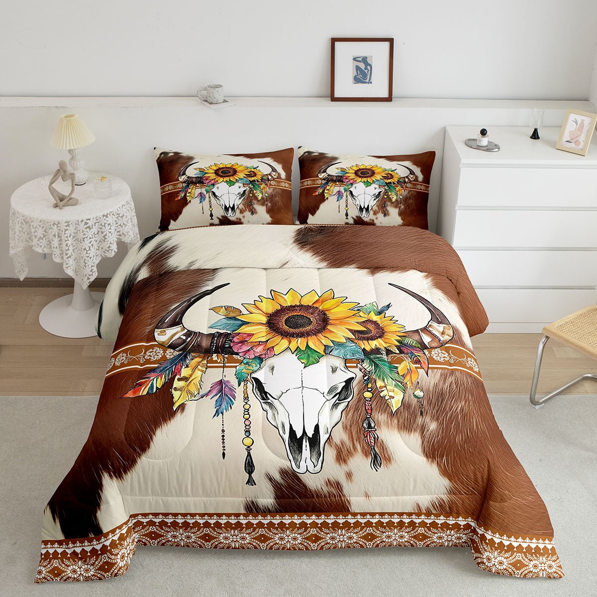 Erosebridal Western Aztec Bedding Sets with Comforter, Sheep Skeleton ...