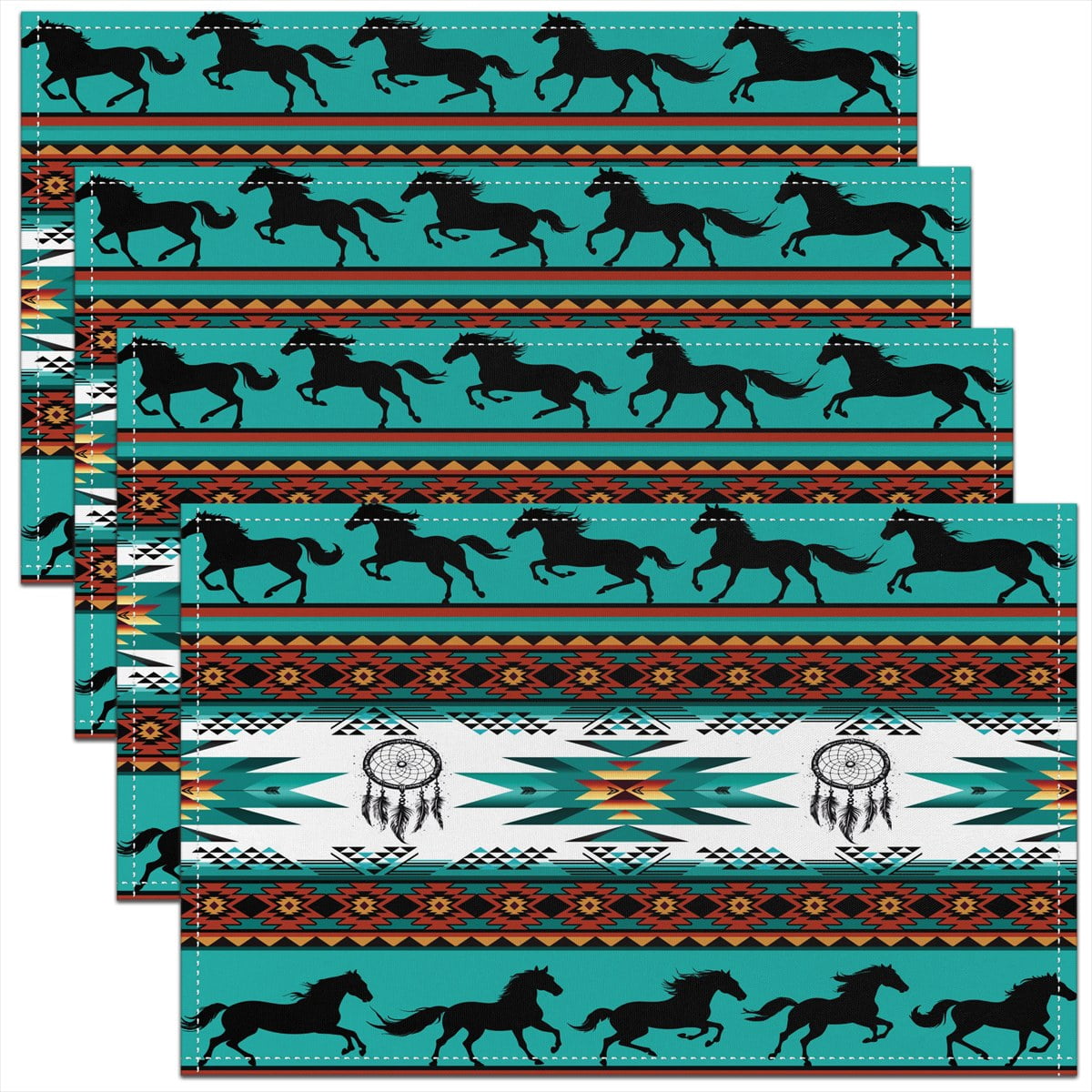 Erosebridal Western Aztec Placemats Set of 4, Tribal Horse Place Mats ...