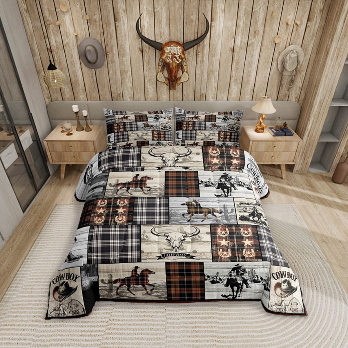 Erosebridal Western Bedding Sets Twin Cowboy Comforter Set Western Bed Set Horse Cow Print ...