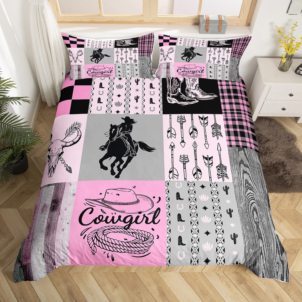 Erosebridal Western Comforter Cover Full Pink Grey Cowgirl Bedding Set ...
