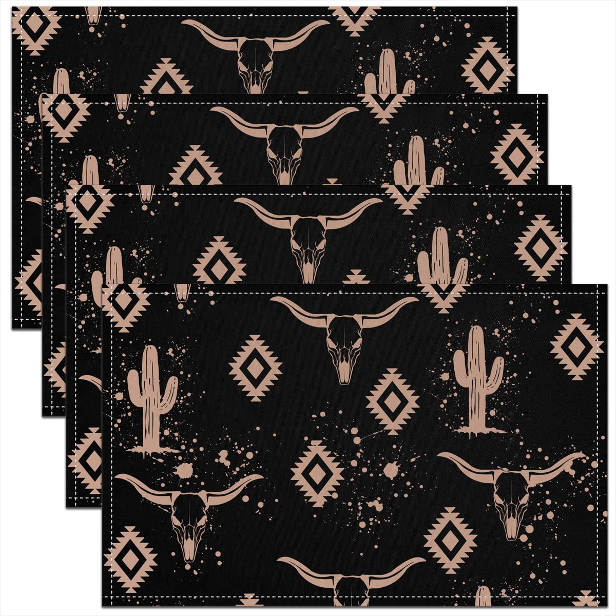 Erosebridal Western Cow Skull Placemats Set of 4, Tribal Aztec Table ...