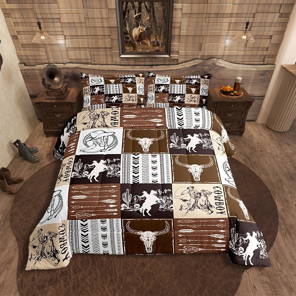 Erosebridal Western Cowboy Comforter Set Twin Size, Bull Skull Horse ...