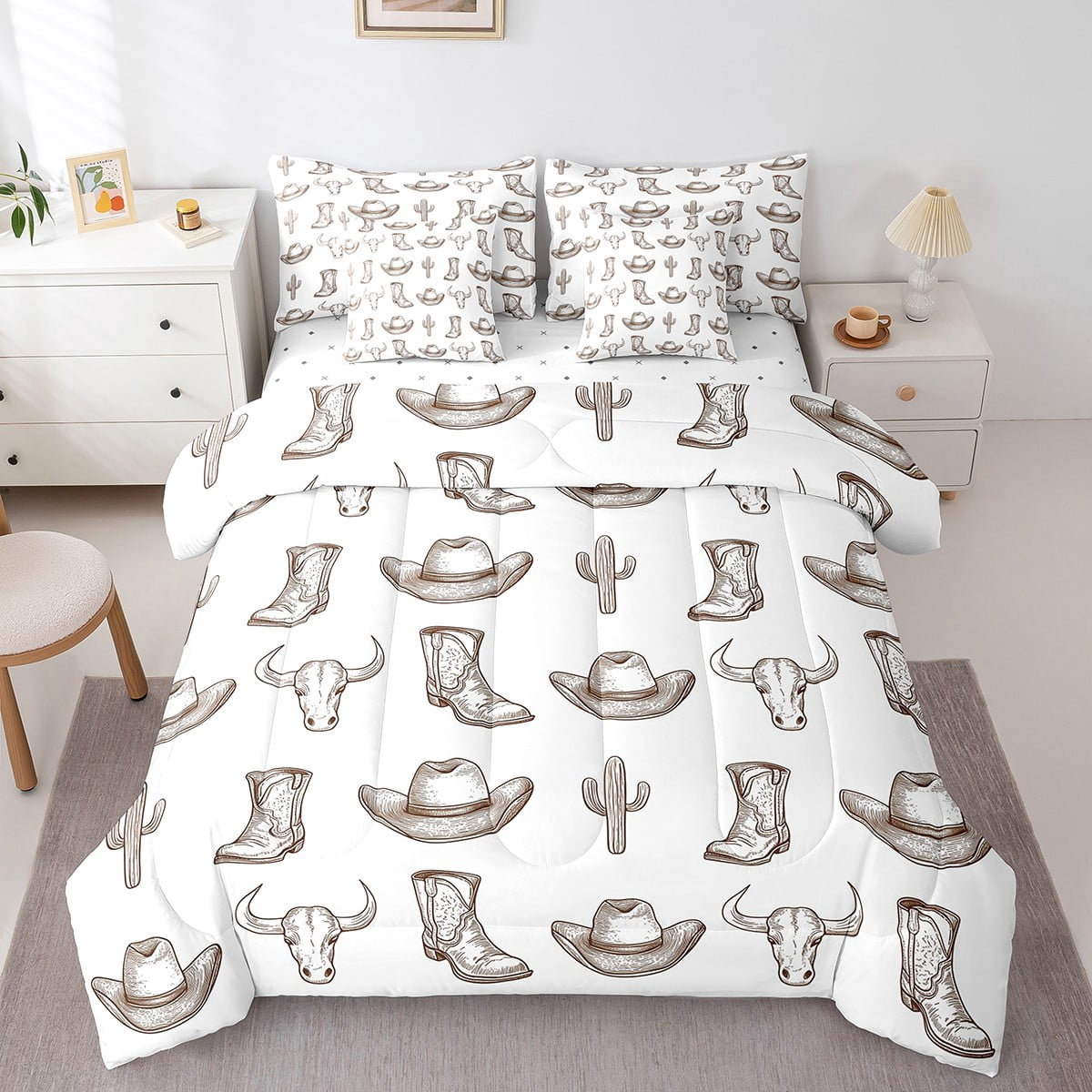 Erosebridal Western Cowboy Cowgirl Boots Bedding King Size, Cactus Cow ...