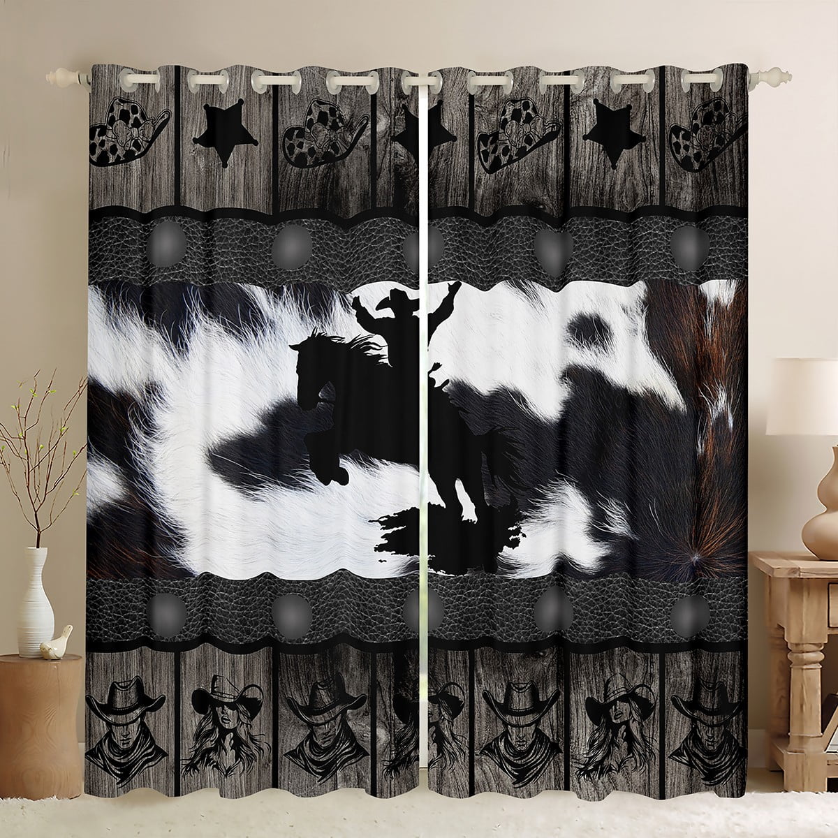 Erosebridal Western Cowboy Cowgirl Curtains For Living Room,Black White ...