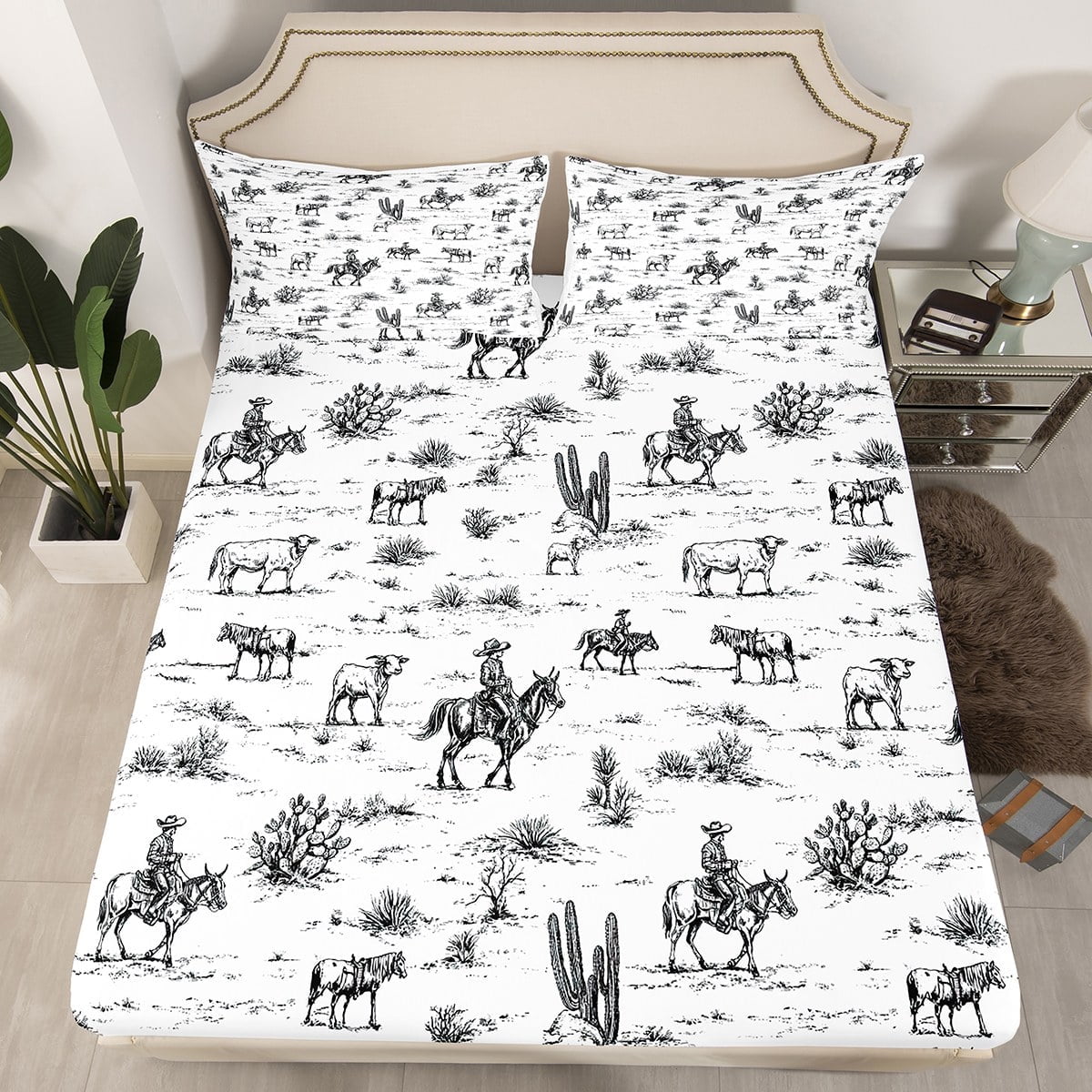 Erosebridal Western Cowboy Fitted Sheet Full, Rustic Farm Animals ...