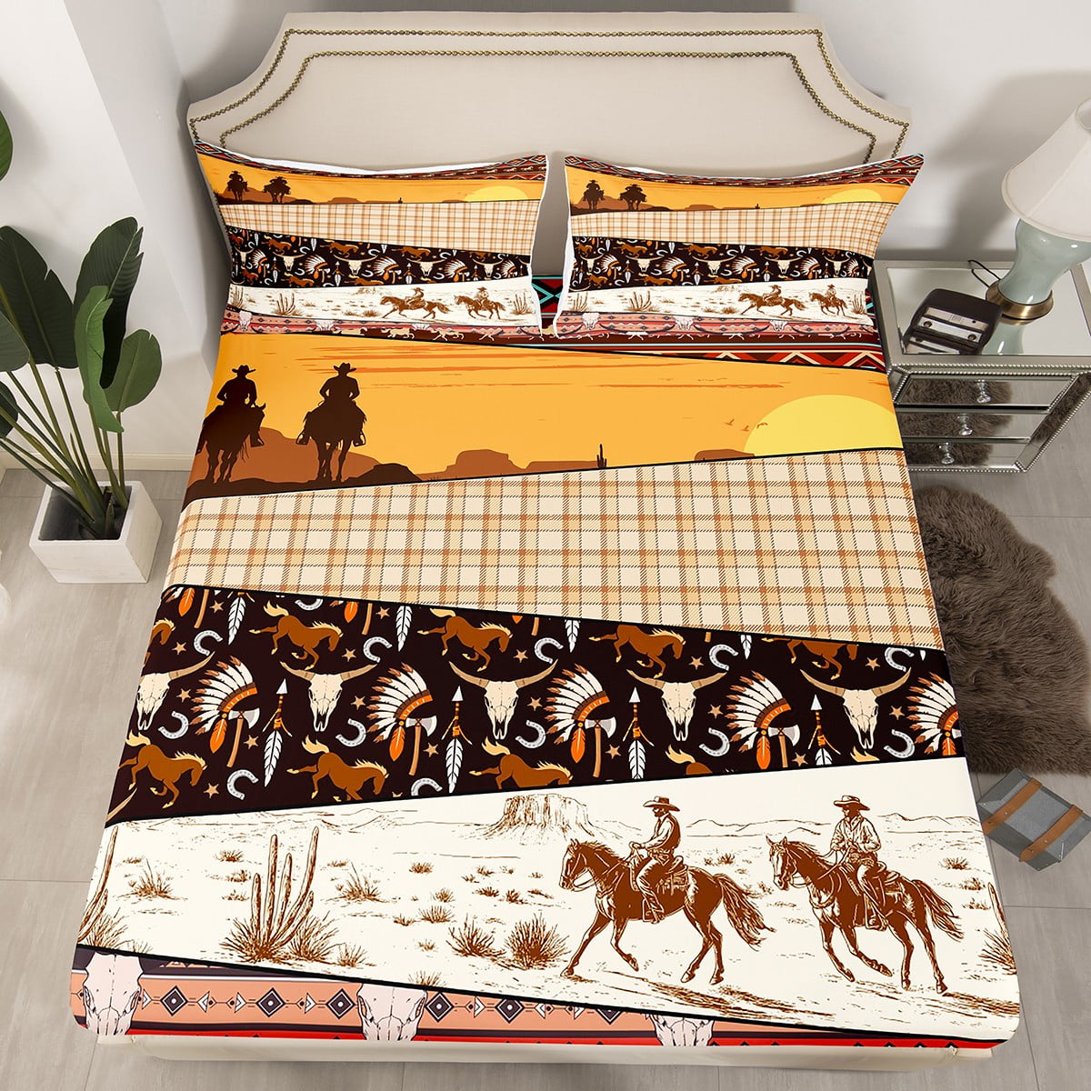 Erosebridal Western Cowboys Fitted Sheet Full,Bull Skull Bedding Set ...
