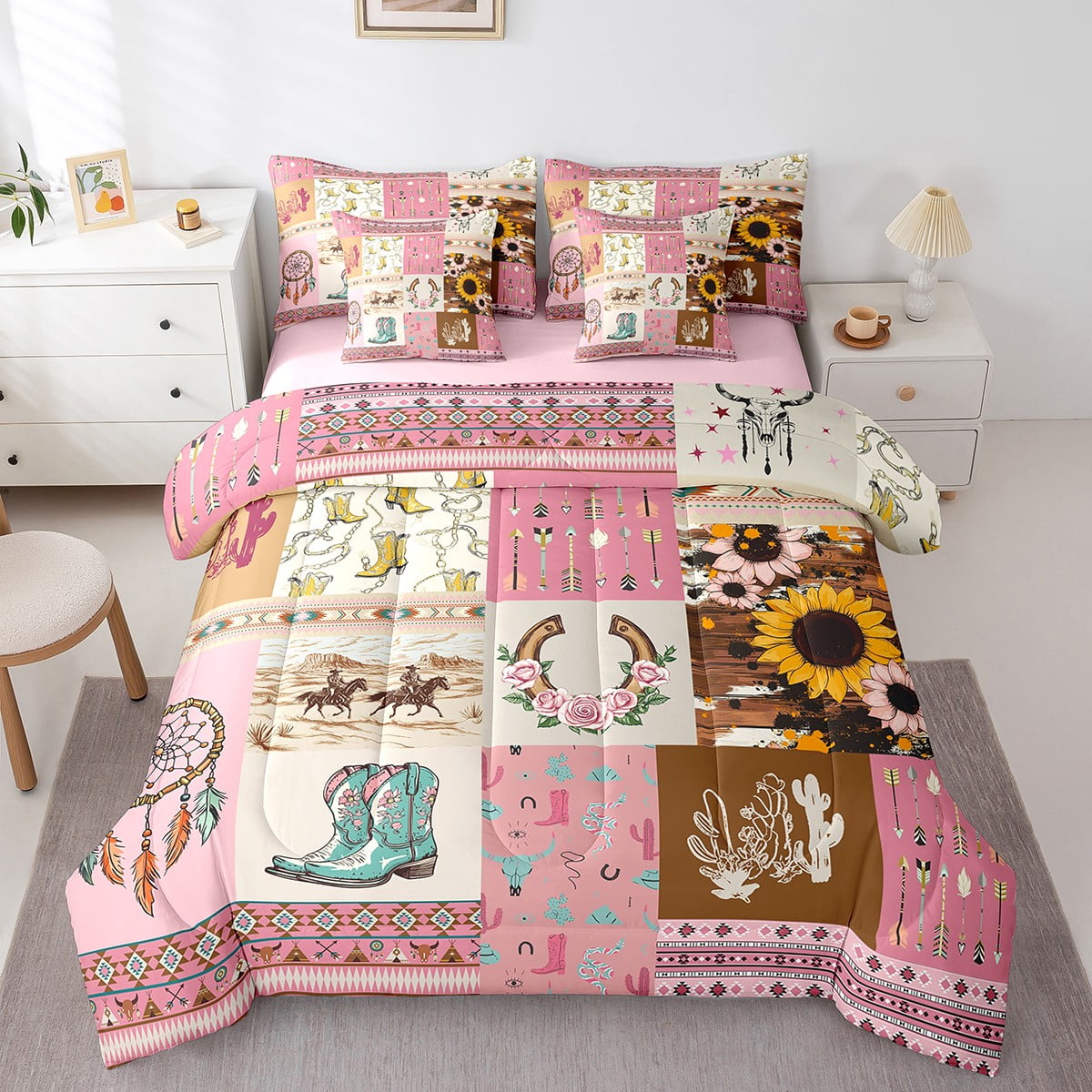 Erosebridal Western Cowgirl Bedding Comforter Sets Twin Size,Cowboy Cow ...