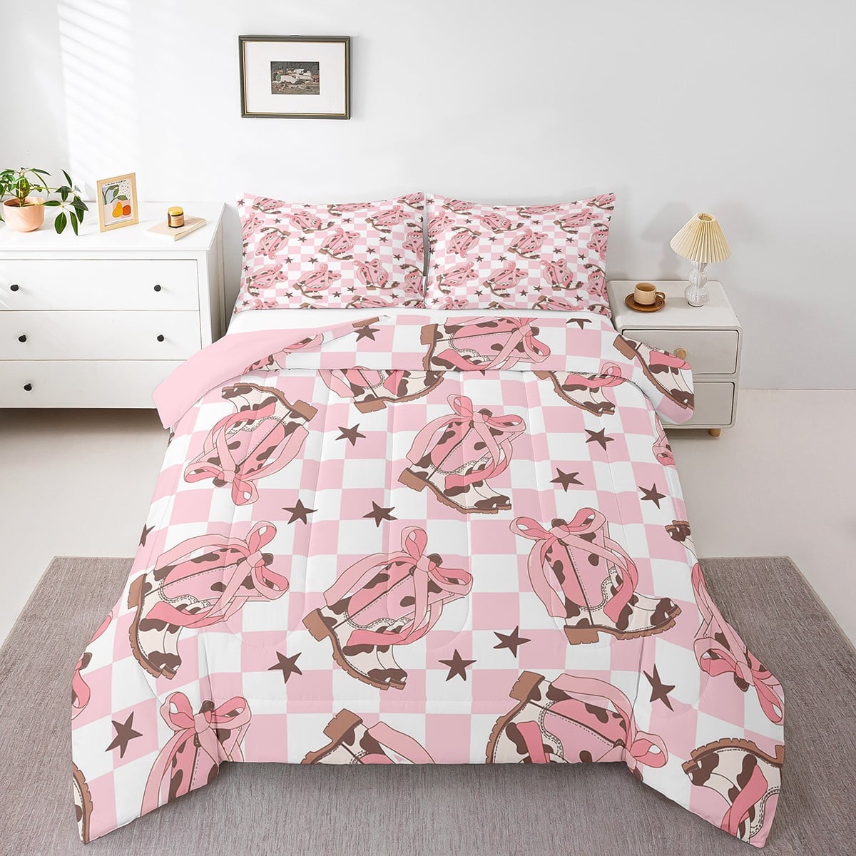 Erosebridal Western Cowgirl Comforter Set Pink Ribbon Bow Quilt Teens ...