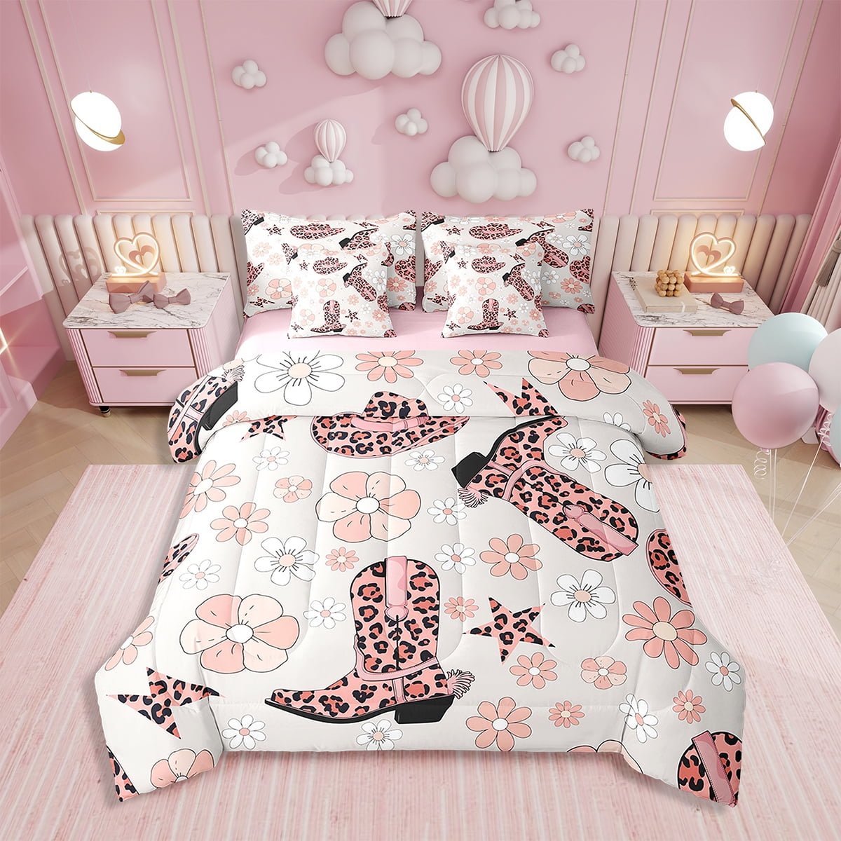 Erosebridal Western Cowgirl Comforter Set Queen,Pink Leopard Print ...
