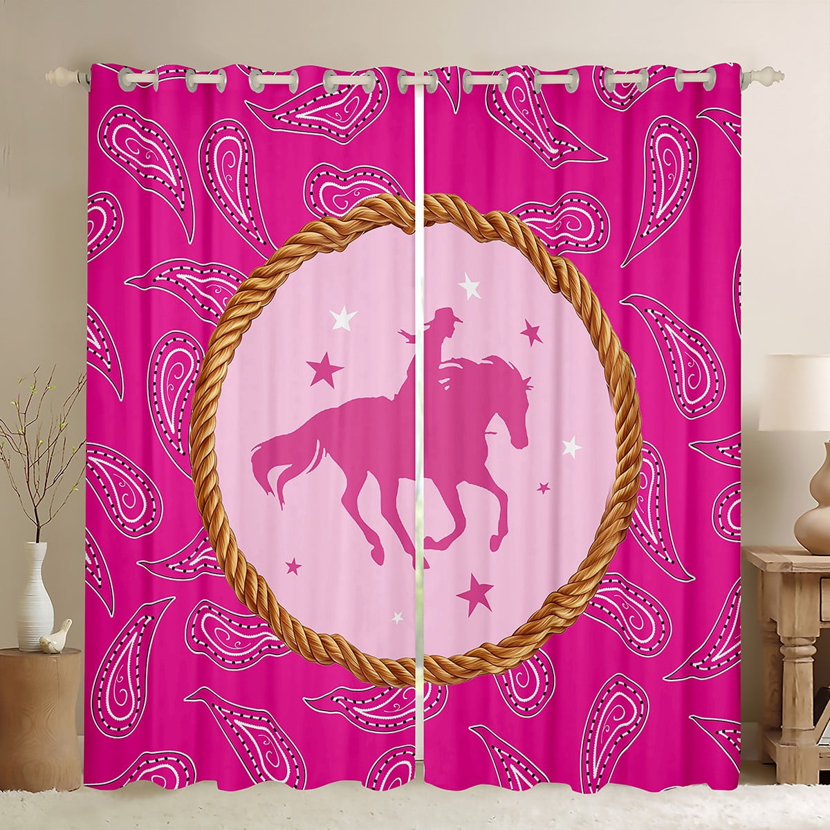 Erosebridal Western Cowgirl Curtains Pink Cowgirl Window Drapes ...